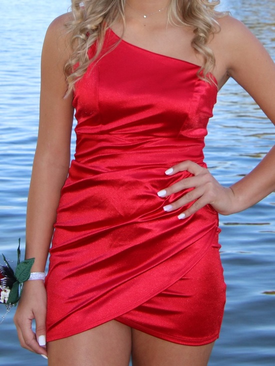 Dillards | Dresses | Red Oneshoulder Satin Mini Dress | Poshmark